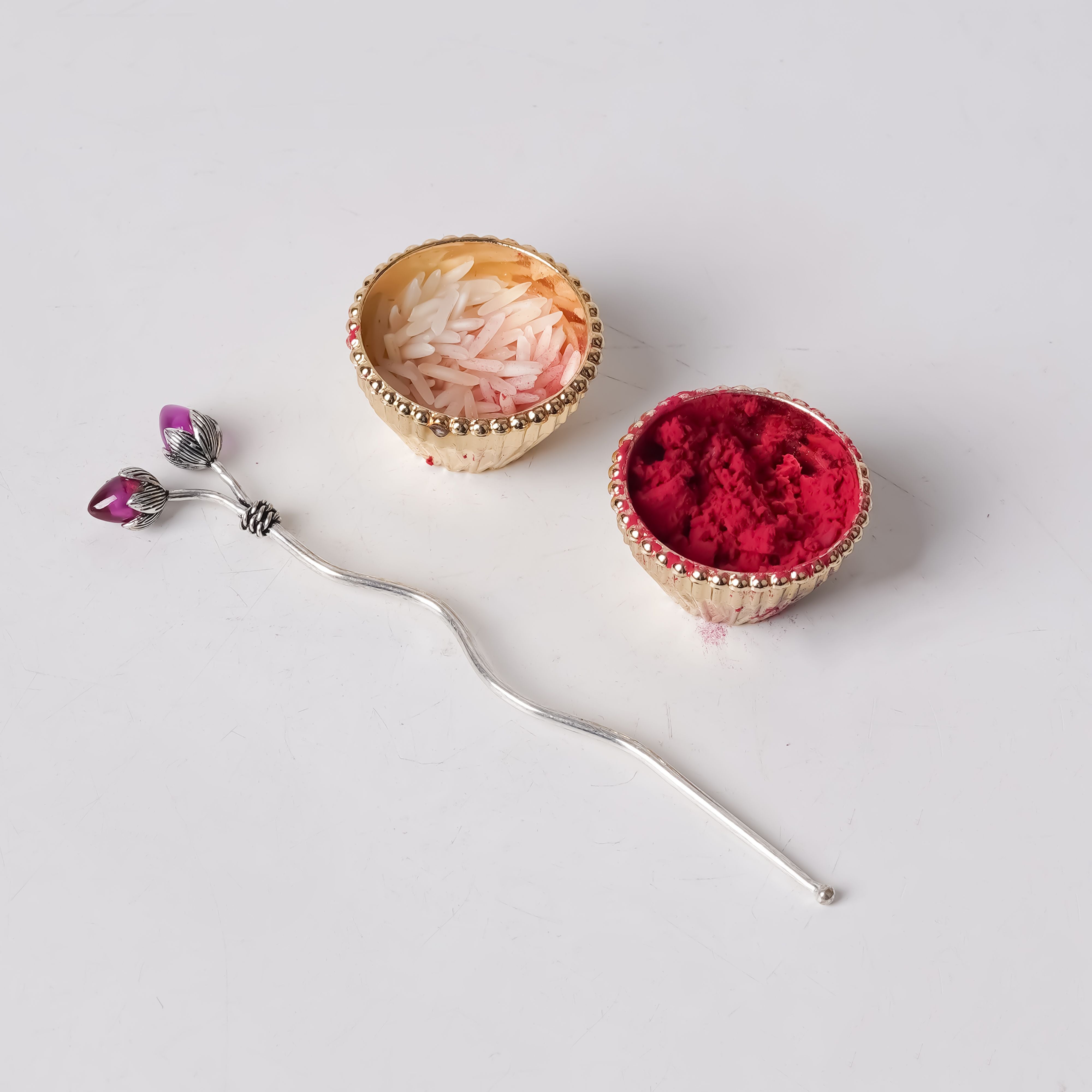 Pure Silver Plated Brass Raj Tilak Stick with Pink Gemstones | Sacred ...
